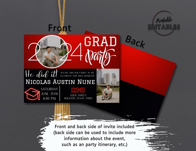 Graduation Invite 2024 Digital Template, Modern Grad Invitation Red ...