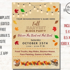 Editable Fall Block Party Invitation Fall Harvest Template - Etsy