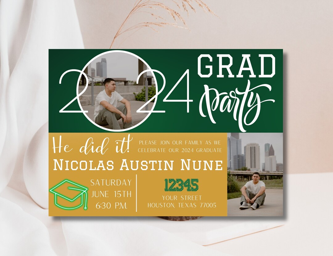 Graduation Invite 2024 Digital Template, Modern Grad Invitation Green ...