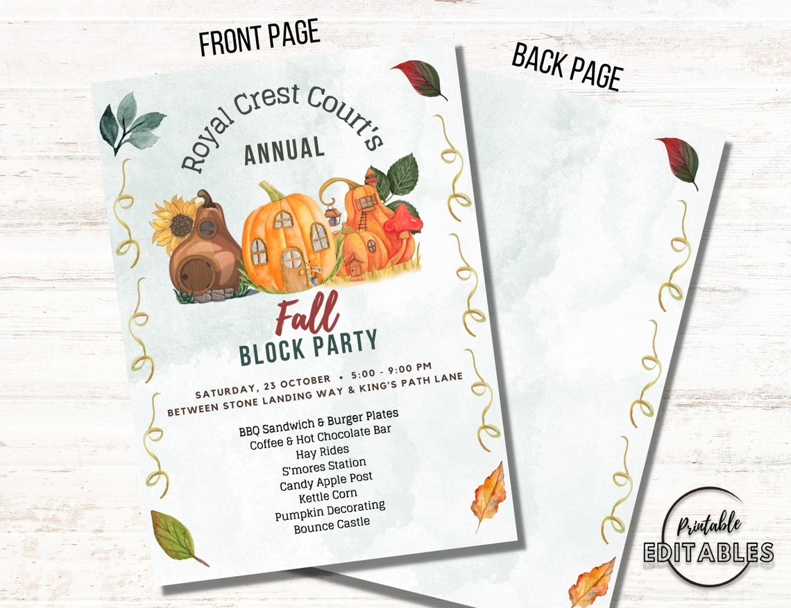 Editable Fall Block Party Invitation Fall Harvest Template - Etsy