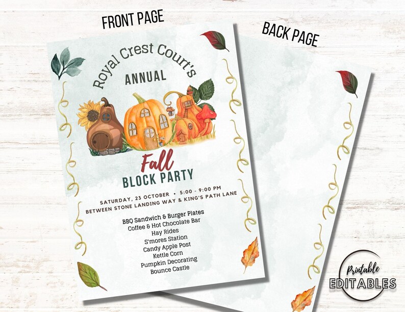 Editable Fall Block Party Invitation, Fall Harvest Template, Fall Party ...