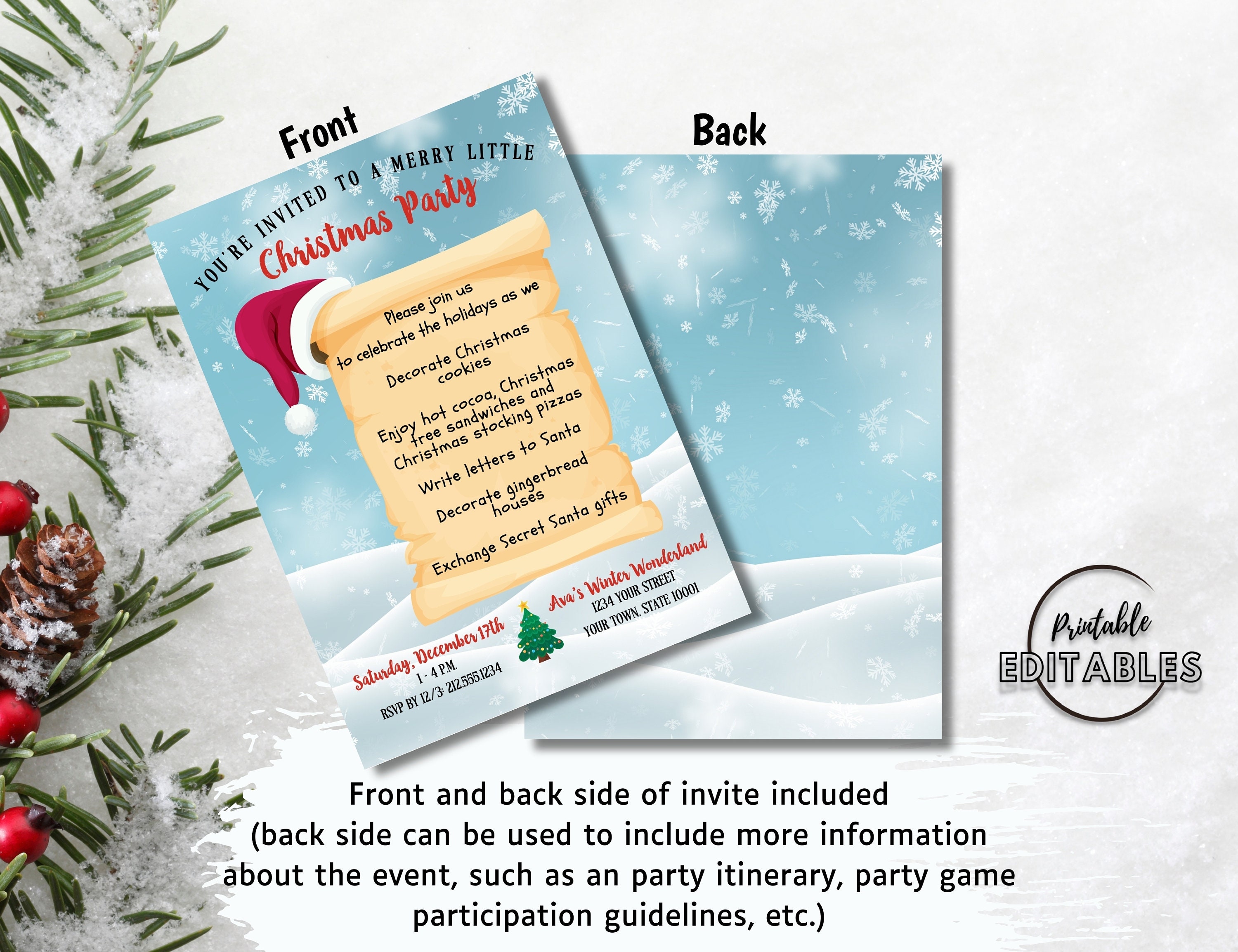 Kids Christmas Party Invitation – Santa Hat Scroll, Editable Template ...