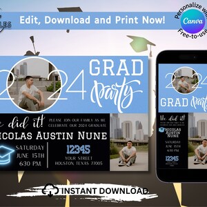 Graduation Invite 2024 Digital Template, Modern Grad Invitation Light ...
