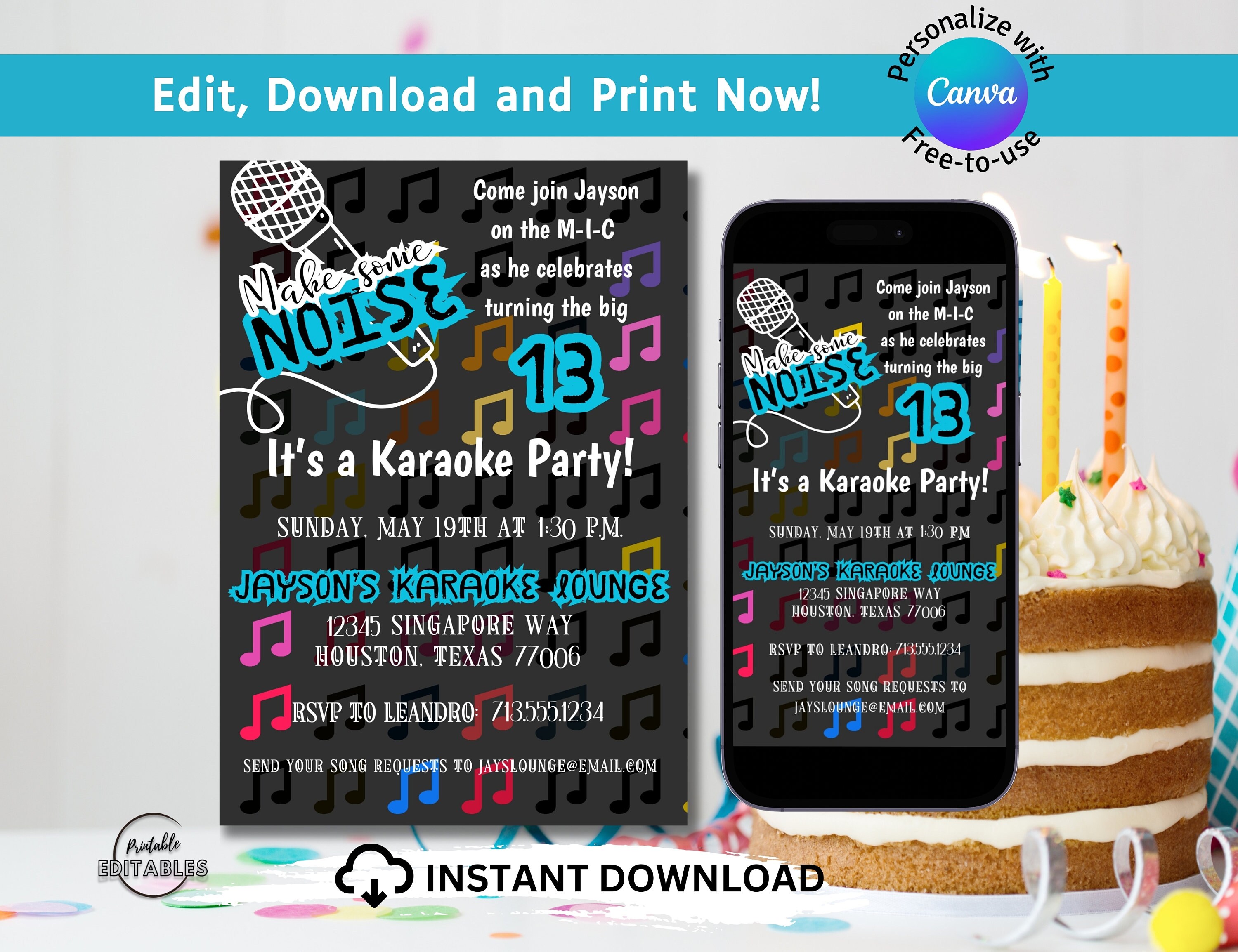 Karaoke Birthday Party Invitation – Editable Template (instant Download ...