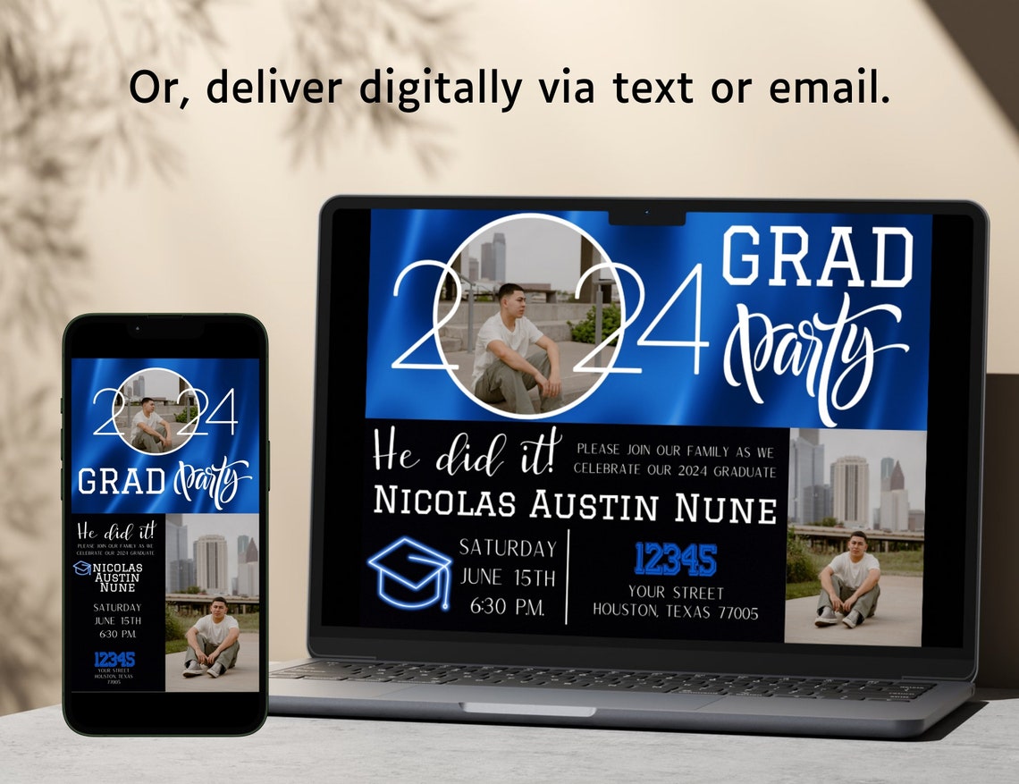 Modern Graduation Invitation Template, Blue Grad Announcement (digital ...