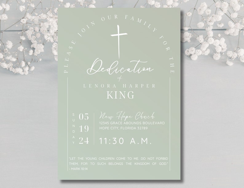 Baby Dedication Invitation Editable - Baby Girl Christening Invite ...
