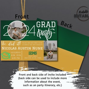Modern Graduation Invitation Template, Green & Yellow (digital Download ...
