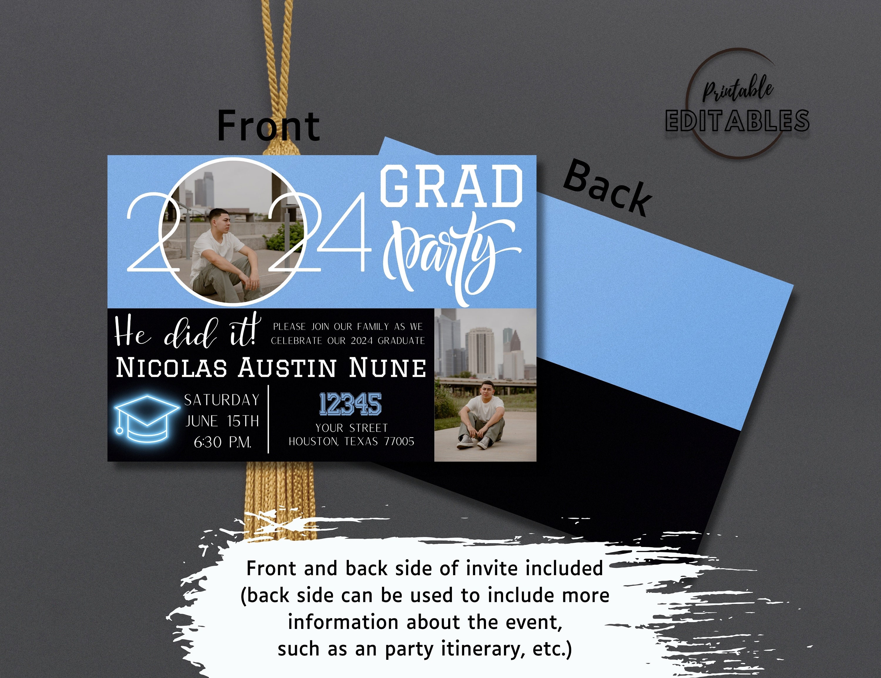 Graduation Invite 2024 Digital Template, Modern Grad Invitation Light ...