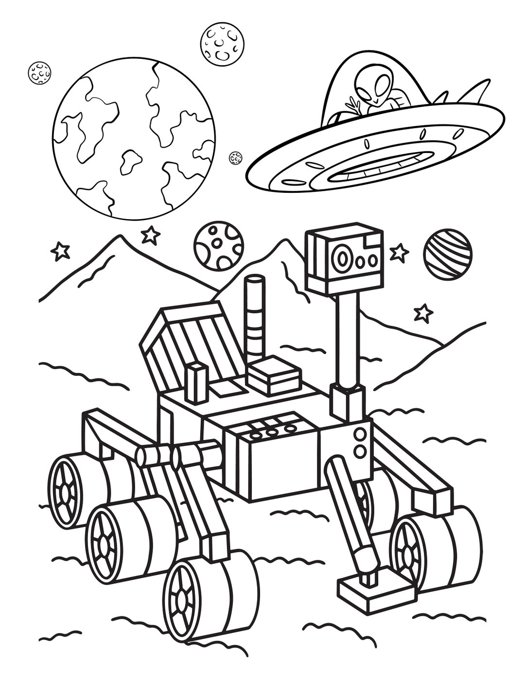 Space Age Coloring Page 4 - Etsy