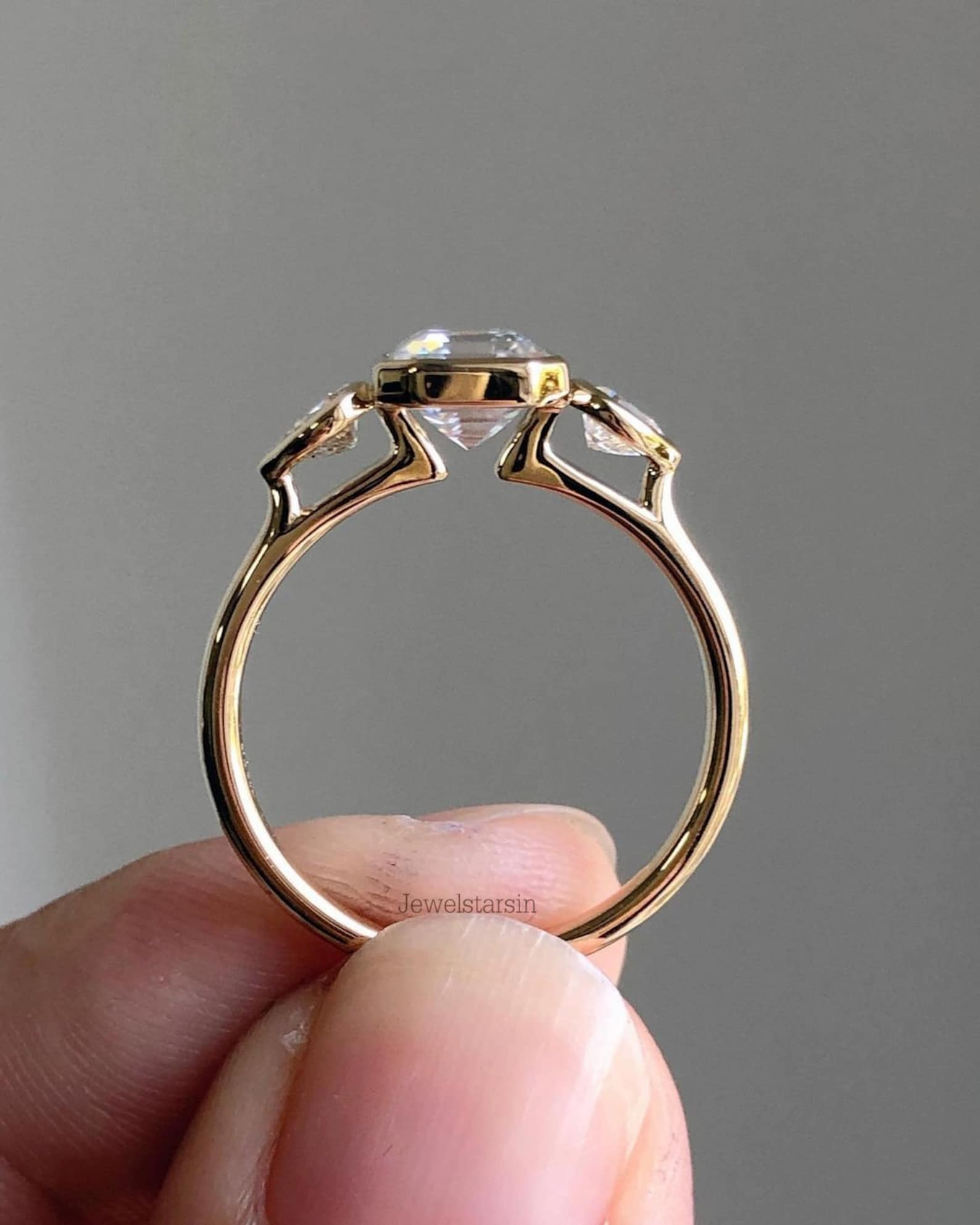 Asscher Cut Moissanite Engagement Ring Three Stone Ring - Etsy