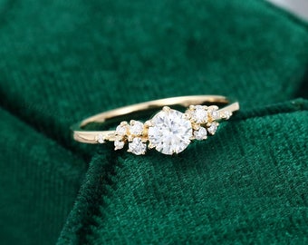 Round Moissanite Ring Vintage Moissanite Engagement Ring White Gold ...