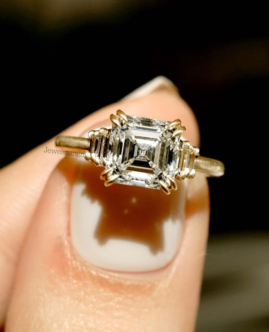 Asscher Cut Five Stone Moissanite Engagement Ring, 10K/14K/18K Solid ...
