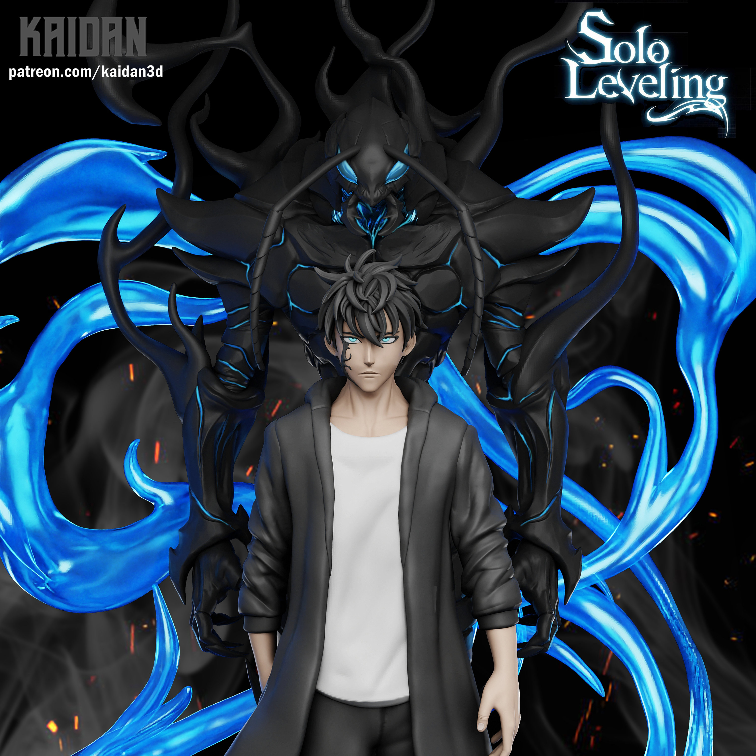 Sung Jin-woo & Beru 3D Model Solo Leveling Unpainted Resin Figure 3D ...