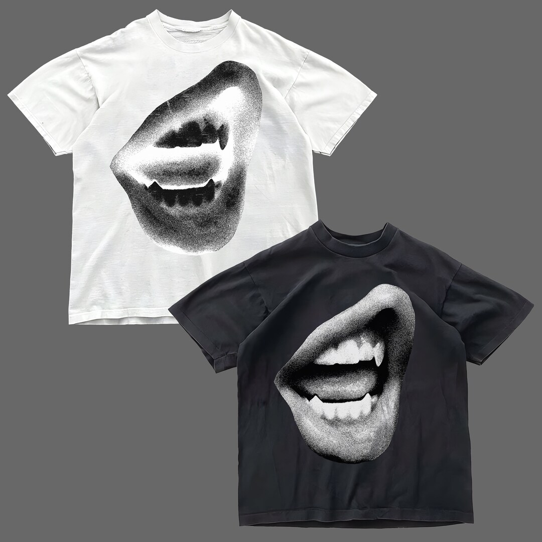 Vampire Teeth Tshirt Y2K Vintage Black and White Opium Vamp - Etsy