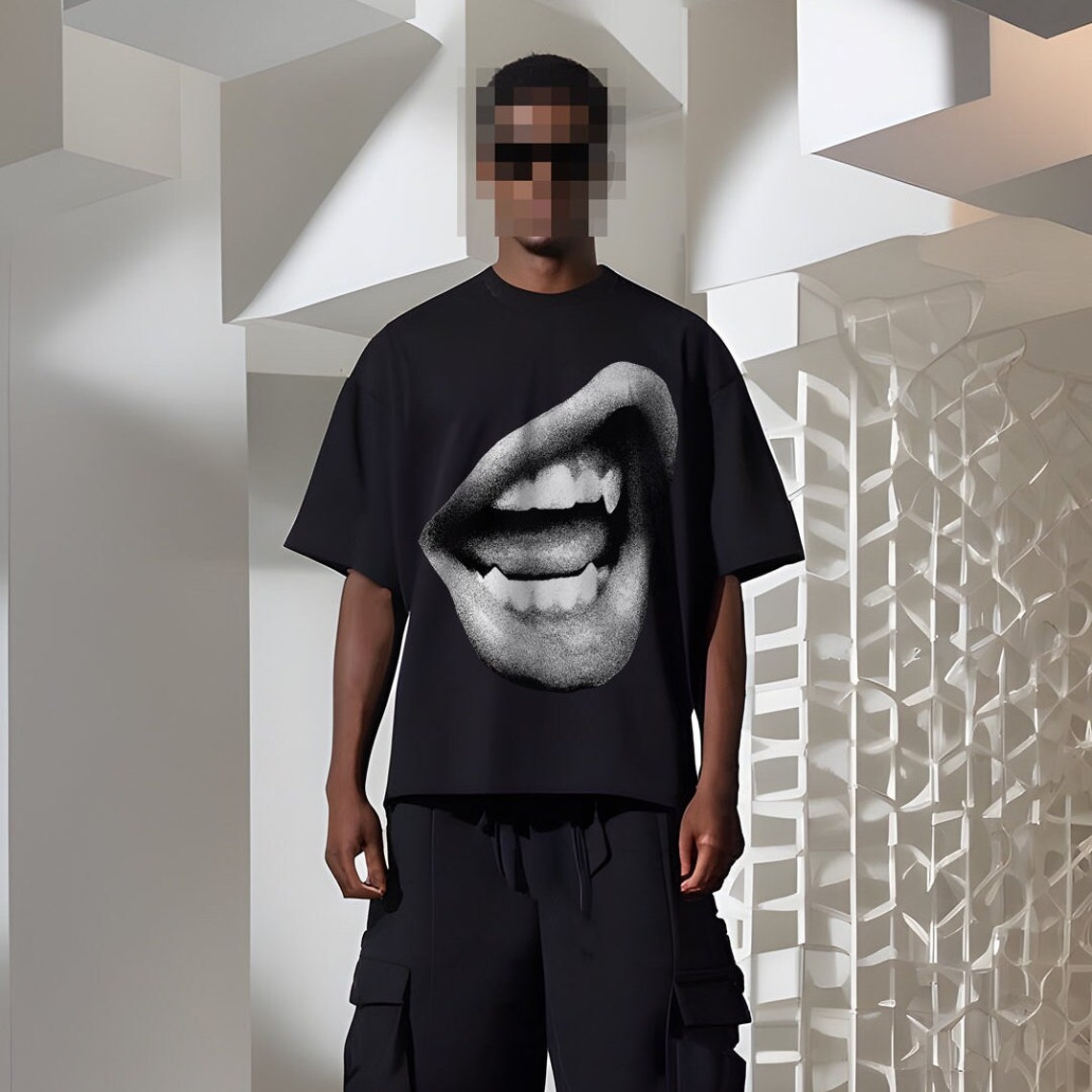 Vampire Teeth Tshirt Y2K Vintage Black and White Opium Vamp - Etsy