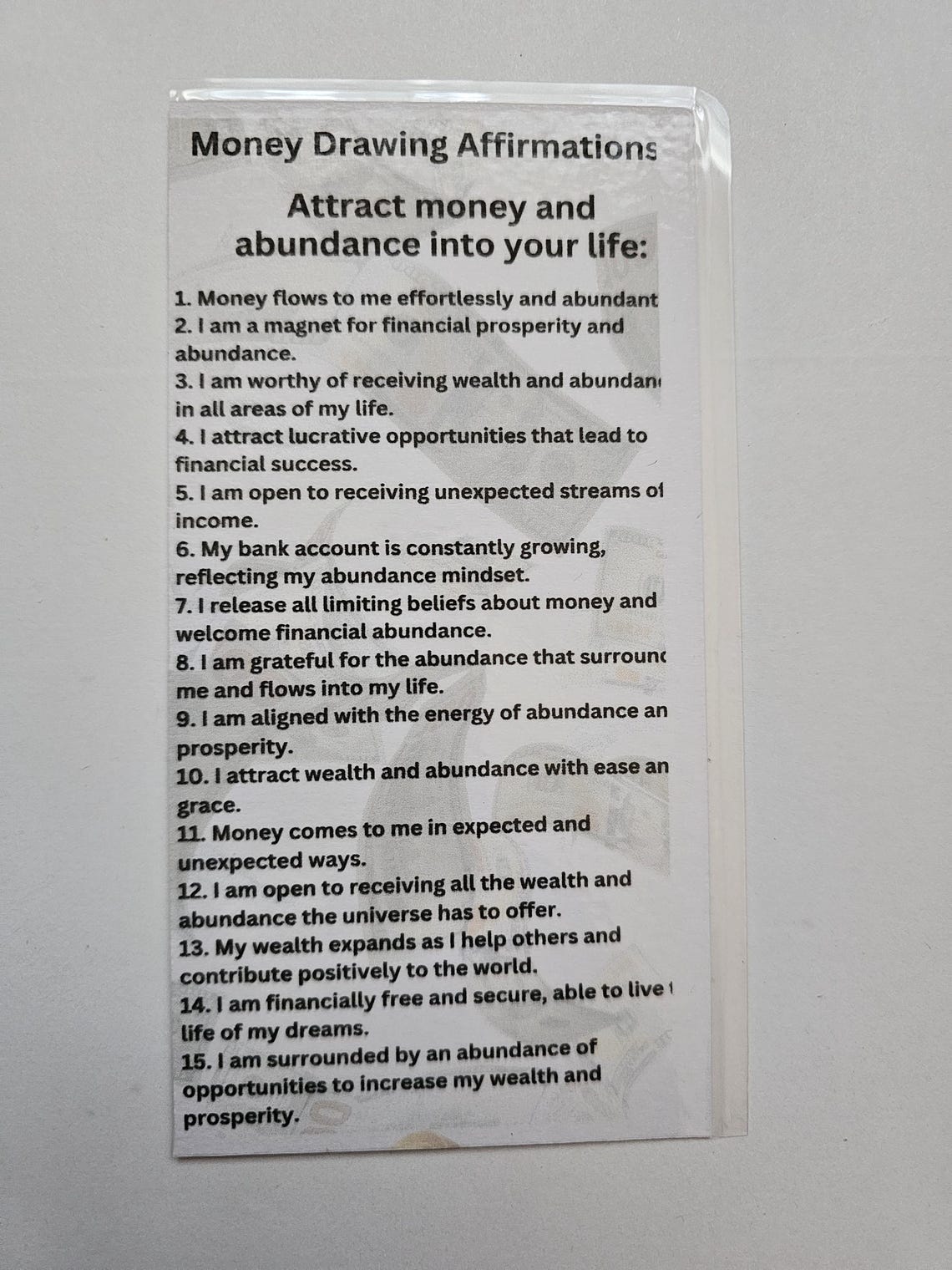 Money Drawing Laminated Affirmation Card - Etsy
