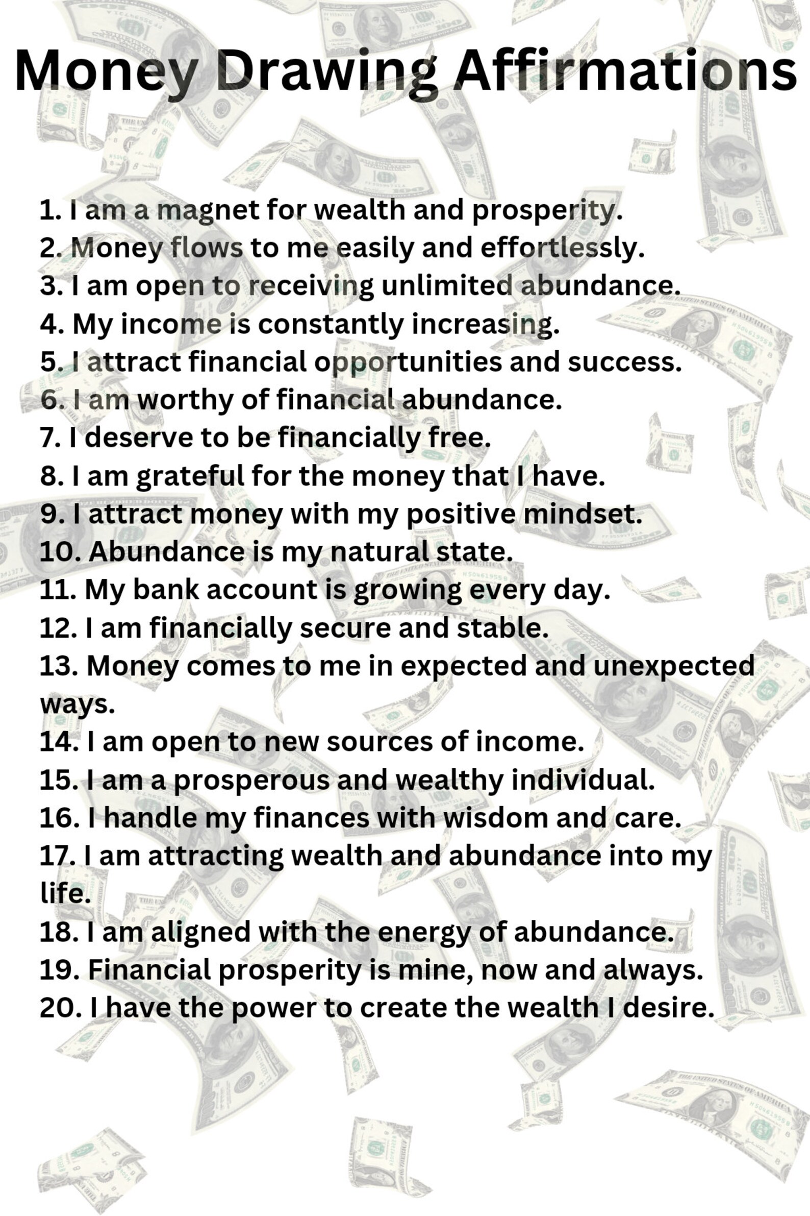 Money Drawing Laminated Affirmations Card - Etsy