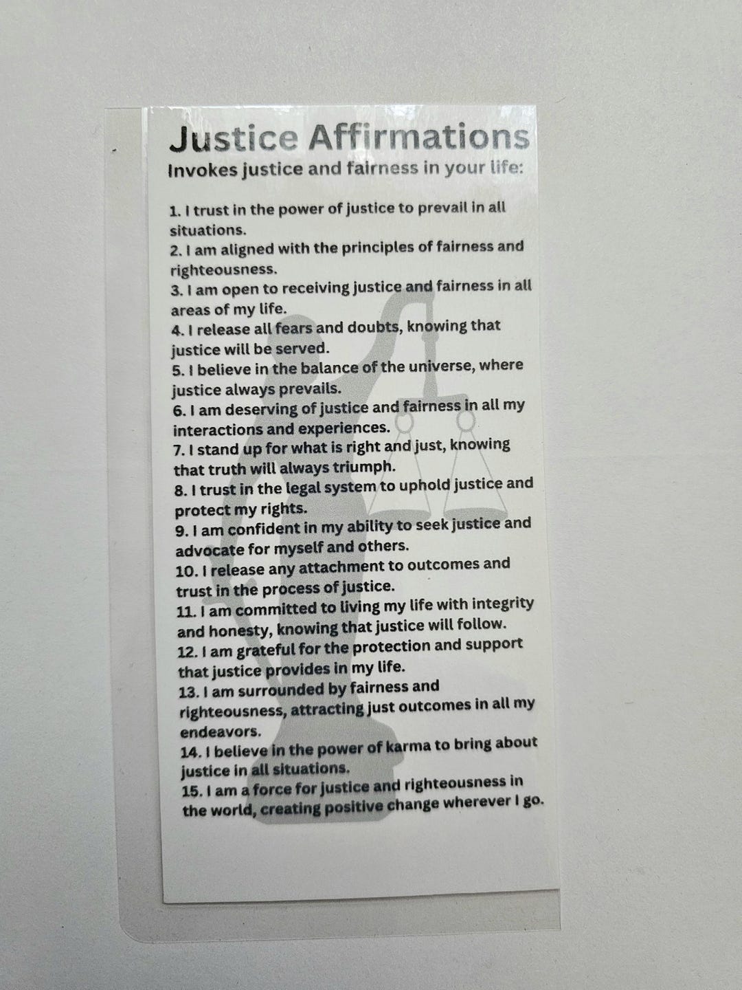 Justice Laminated Affirmation Card - Etsy