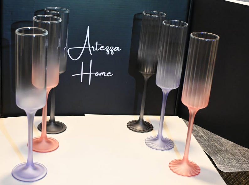 Pastel Champagne Flutes Set: Ribbed & Smooth, Frosted Stems - Etsy