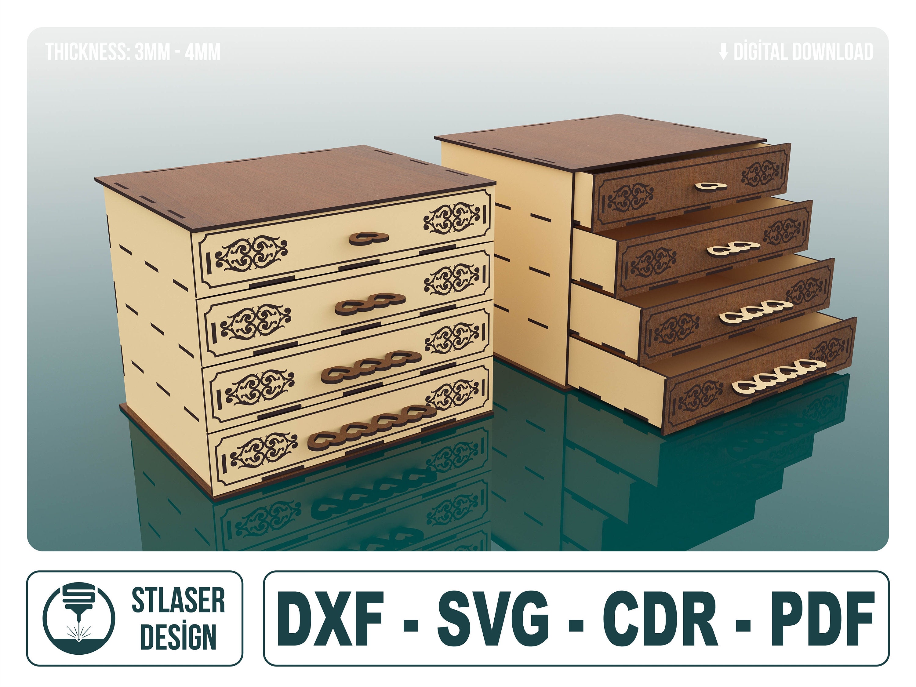 Chest of Drawers Box Laser Cut Svg Files Vector Files for - Etsy UK