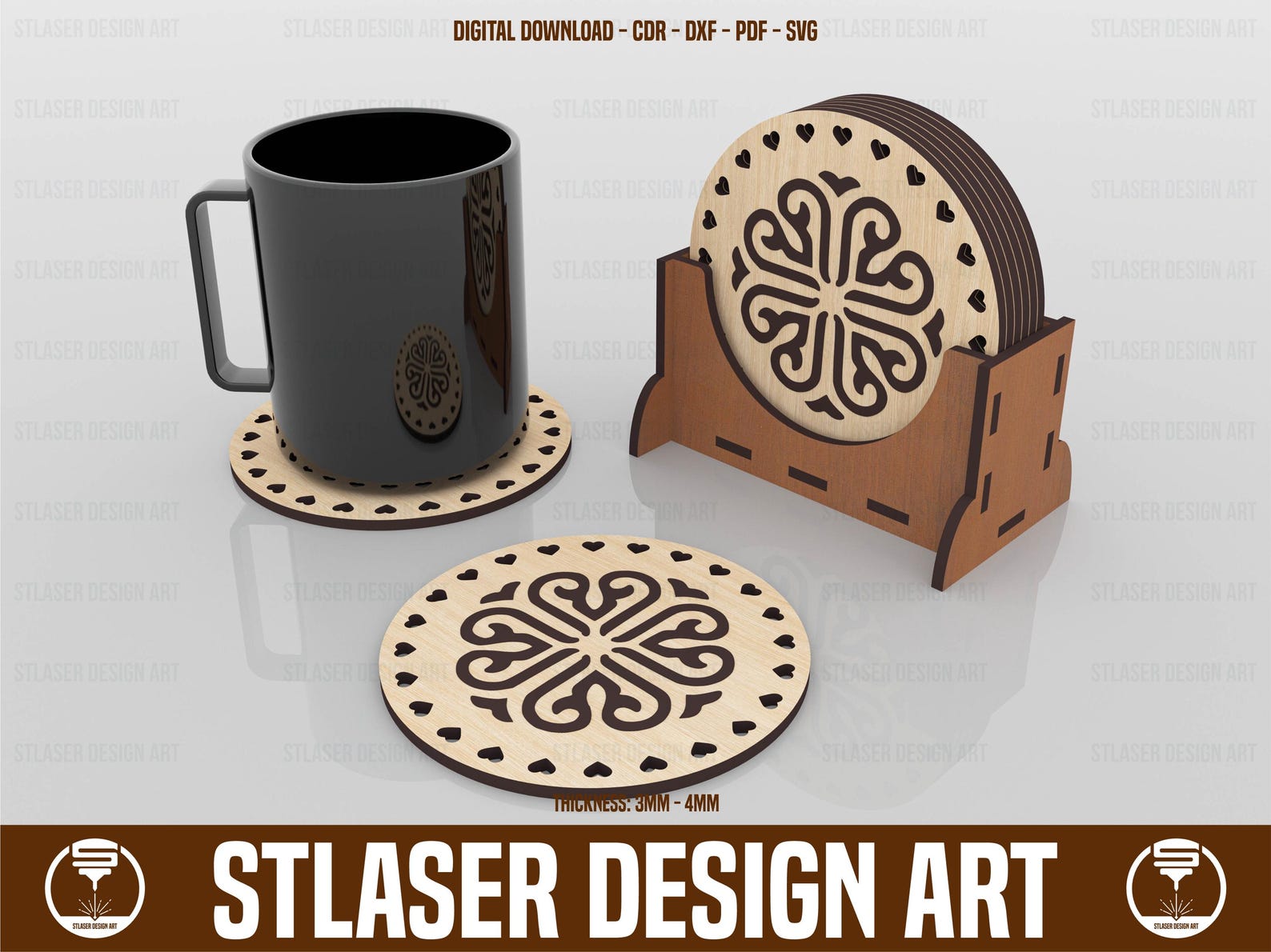 Boxed Coaster Laser Cut Svg Files, Vector Files for Wood Laser Cutting ...