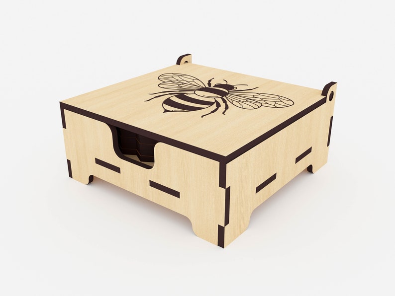 Bee Patterned Boxed Laser Cut Coaster Laser Cut Wooden Box - Etsy