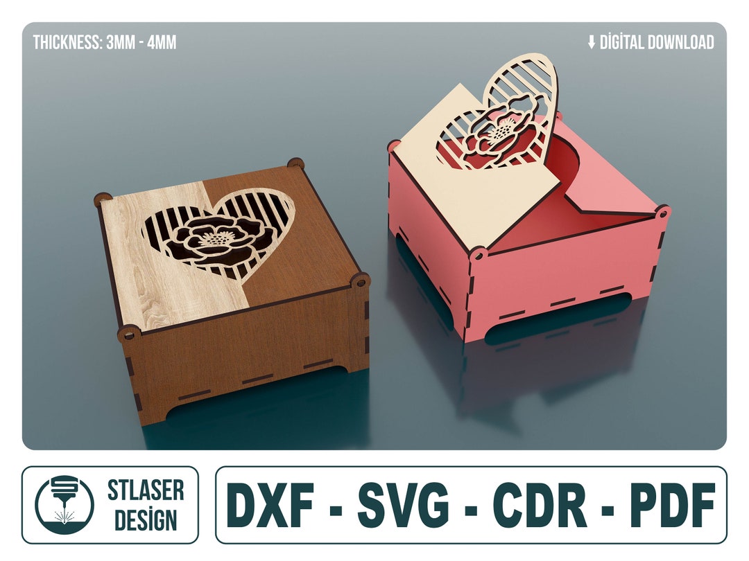 Laser Cut Decorative Box With Lid Svg Files, Vector Files for Wood ...