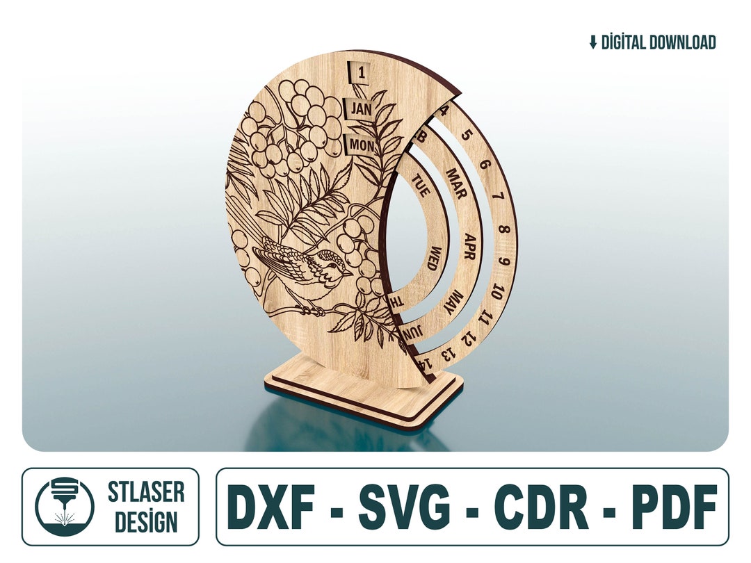 Wooden Laser Cut Perpetual Calendar, Vector Files for Wood Laser ...