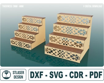 Laser Cut Display Stand Svg Files, 4 Shelf Display Stand Vector Files ...