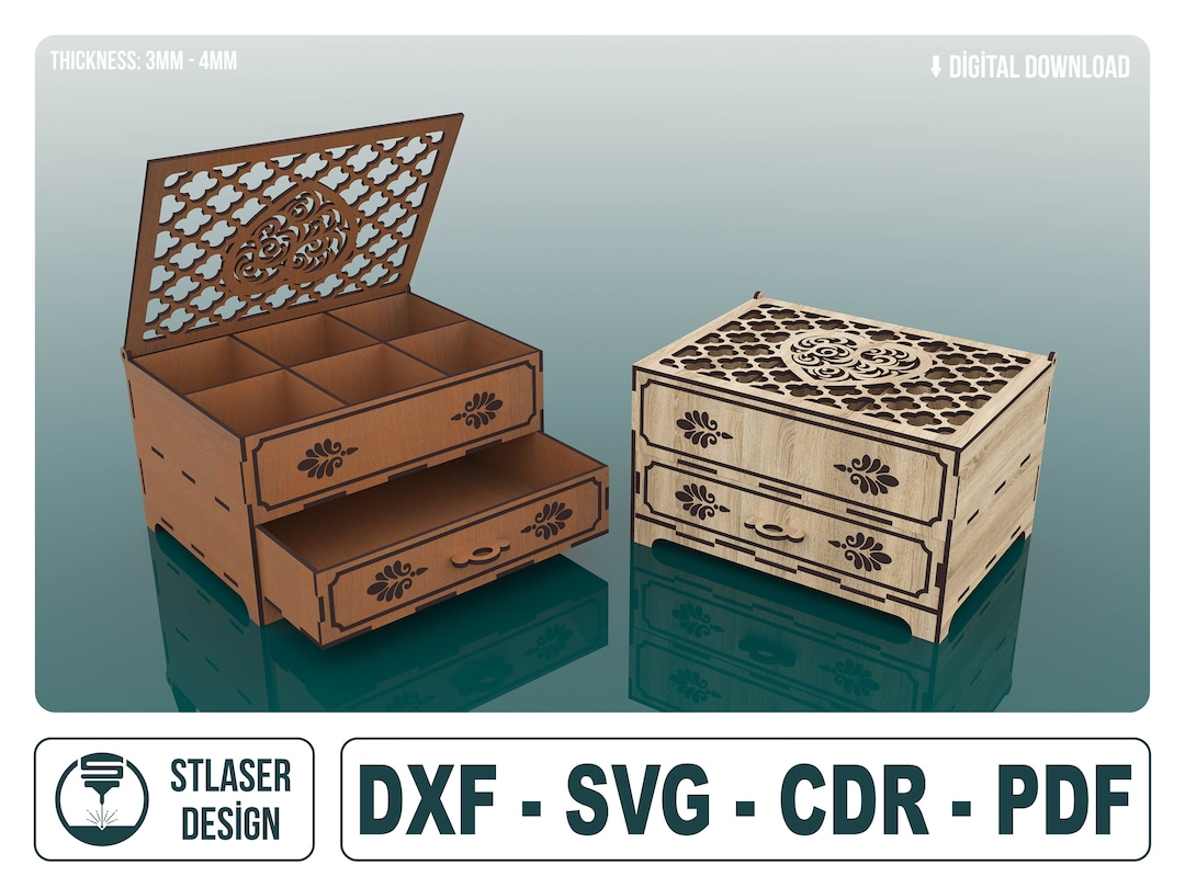Laser Cut Chest of Drawers Jewelry Box, Wooden Gift Box, Laser Cut ...