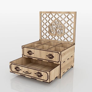 Laser Cut Chest of Drawers Jewelry Box, Wooden Gift Box, Laser Cut ...