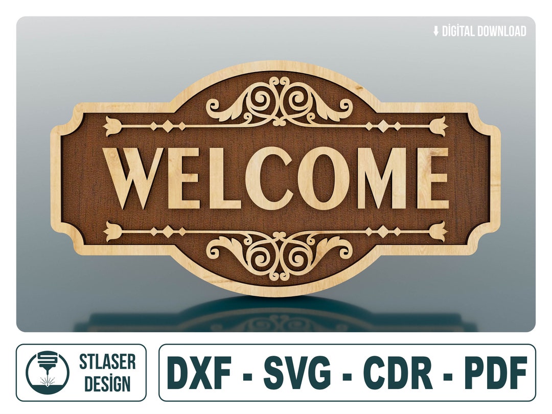 Welcome Sign, Door Hanger Laser Cut Svg Files, Vector Files for Wood ...