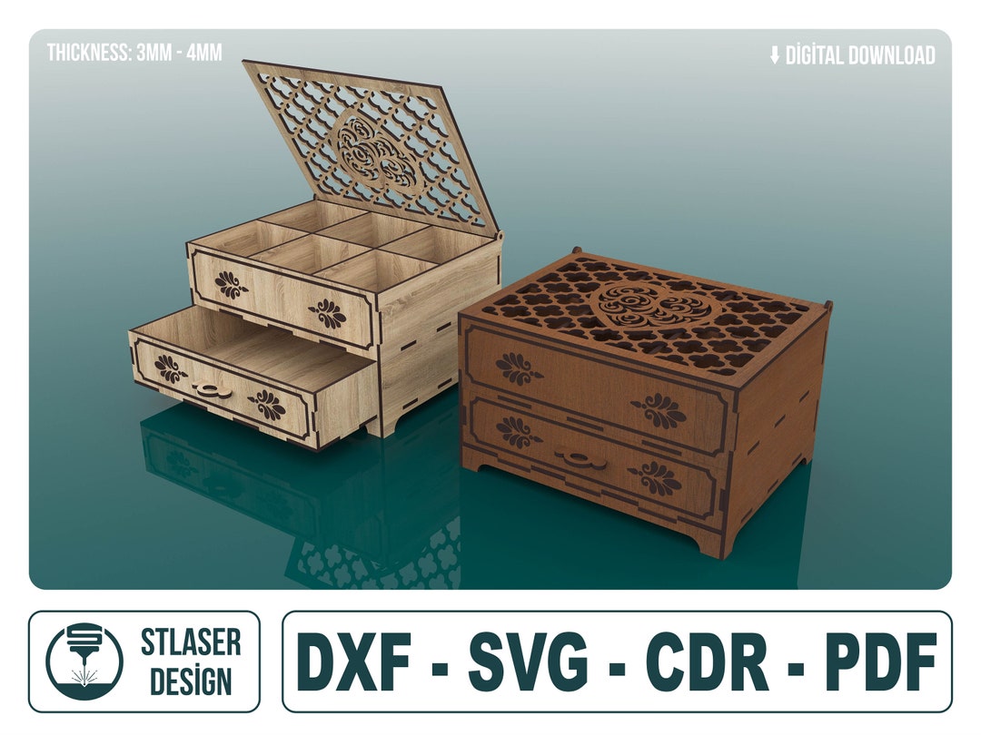 Laser Cut Chest of Drawers Jewelry Box, Wooden Gift Box, Laser Cut ...
