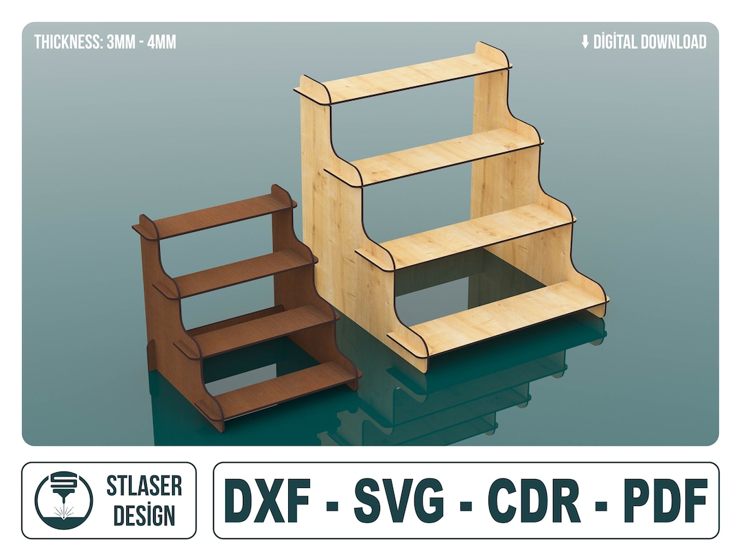 4 Shelf Display Stand Svg Files, Vector Files for Wood Laser Cutting - Etsy