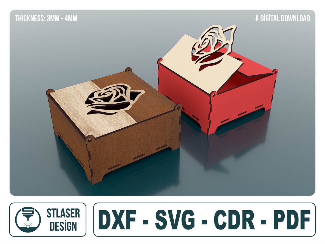 Laser Cut Decorative Box With Lid Svg Files, Vector Files for Wood ...