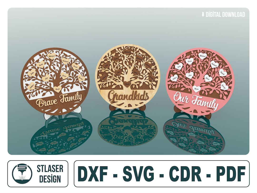 Family Tree Laser Cut Svg Files, Vector Files for Wood Laser Cutting ...