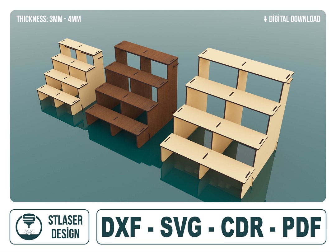 Display Stand Laser Cut Svg Files , 4 Shelf Display Stand Files, Vector Files for Wood Laser ...