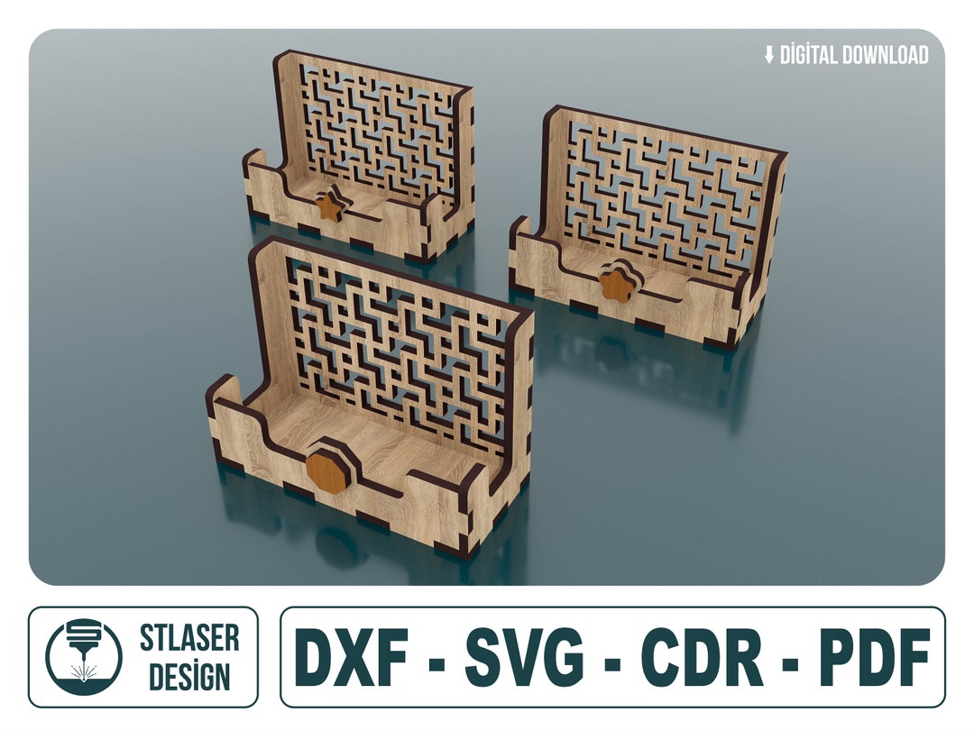 Wooden Laser Cut Business Card Holder, Vector Files for Wood Laser ...