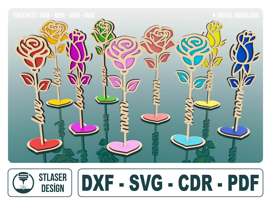 Two Layered Flowers Laser Cut Svg Files, Mom Rose Laser Cut Gift ...