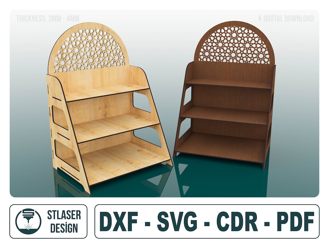 Display Stand Laser Cut Svg Files , 3 Shelf Display Stand Files, Vector Files for Wood Laser ...