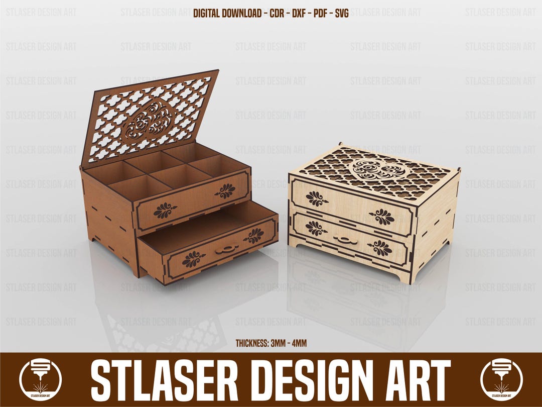 Laser Cut Chest of Drawers Jewelry Box, Wooden Gift Box, Laser Cut ...