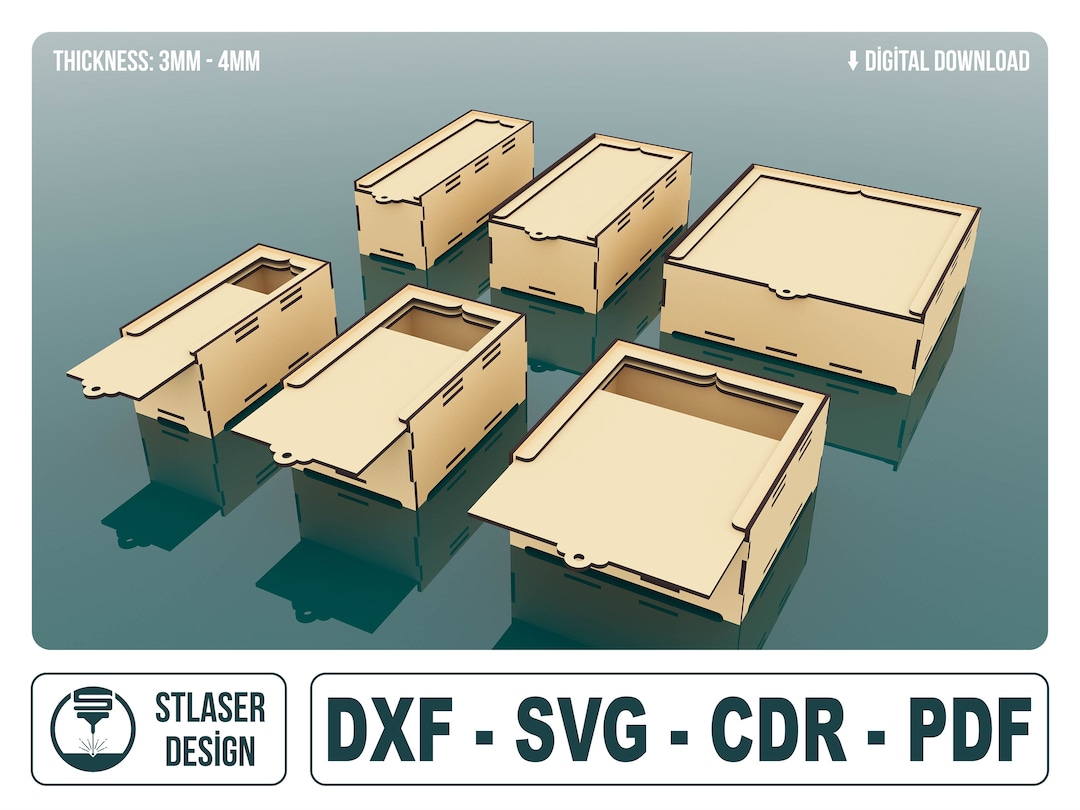 6 Sizes With Slide Box Bundle Laser Cut Svg Files, Vector Files for ...