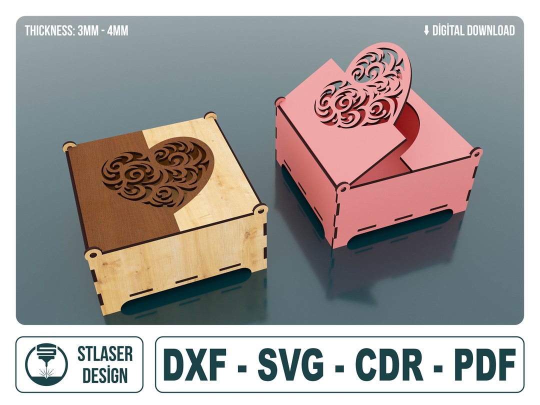 Laser Cut Decorative Box With Lid Svg Files, Vector Files for Wood ...