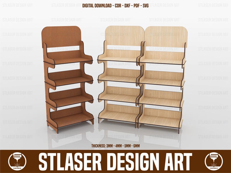 Display Stand Laser Cut Svg Files, 4 Shelf Display Stand Files, Vector ...