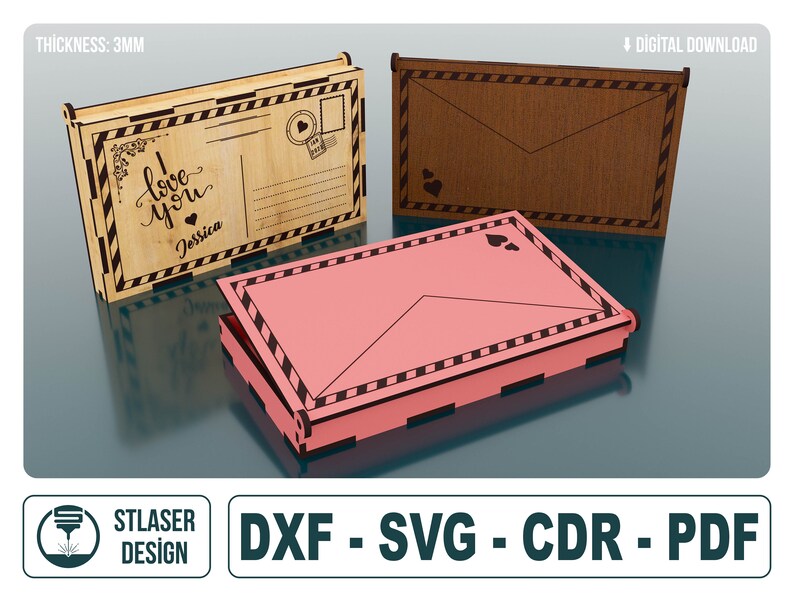Laser Cut Envelope With Flap Box Svg Files Glowforge Cut - Etsy