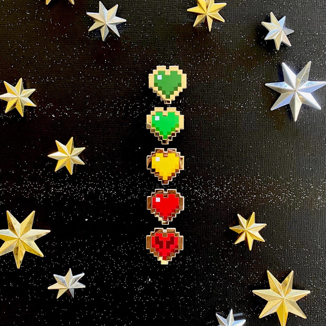 Pixel Heart Enamel Pin – Gold - Celestial Winner, Life Series - Etsy