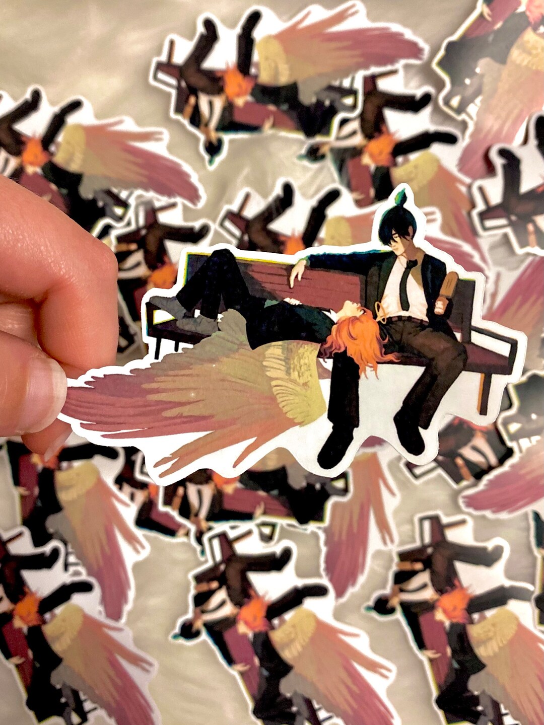 Aki Angel on a Bench Sticker, Csm, Aesthetic, Style, Drawing, Glossy ...