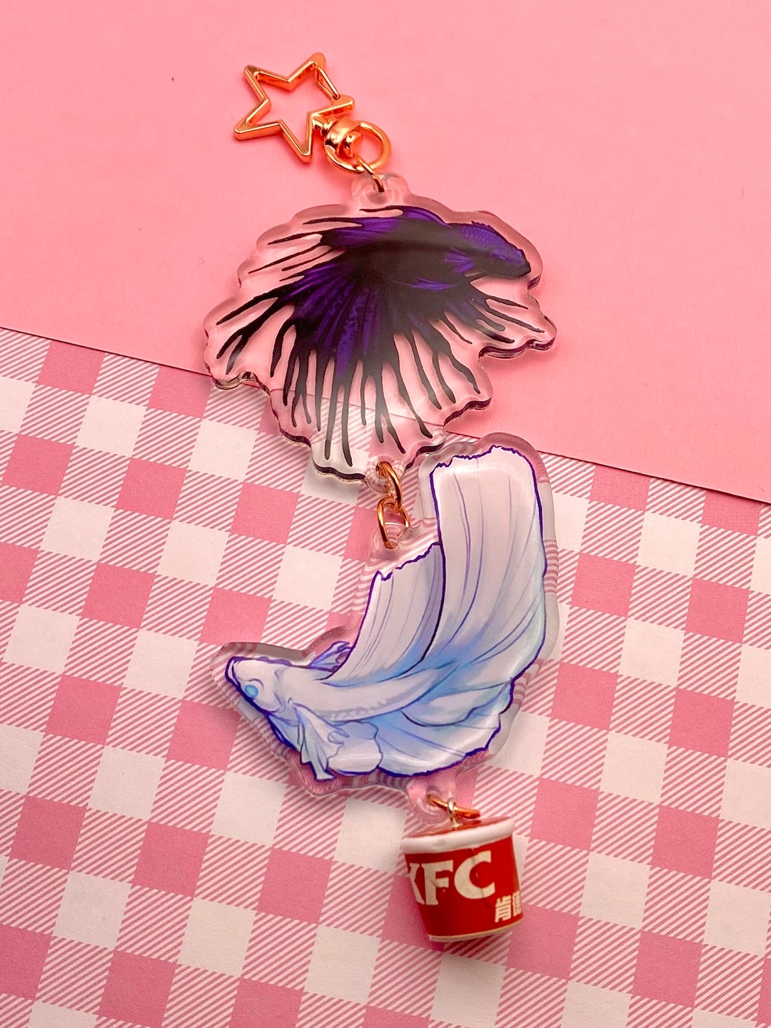 Black and White Betta Fish JJK Geto Gojo Linked Charm Keychain Double ...