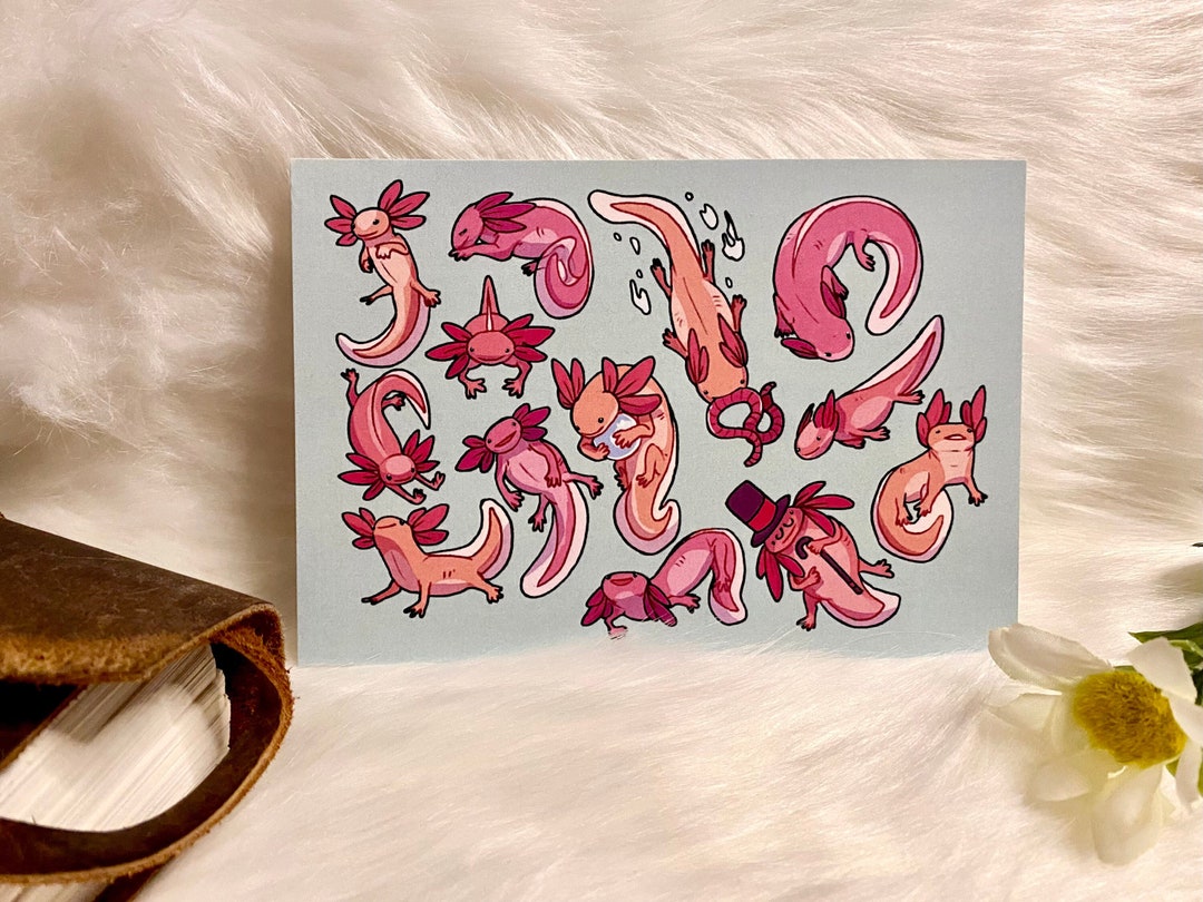 Mini Axolotl Derpy Animal Art Print, Cute, Aesthetic, Style, Drawing ...