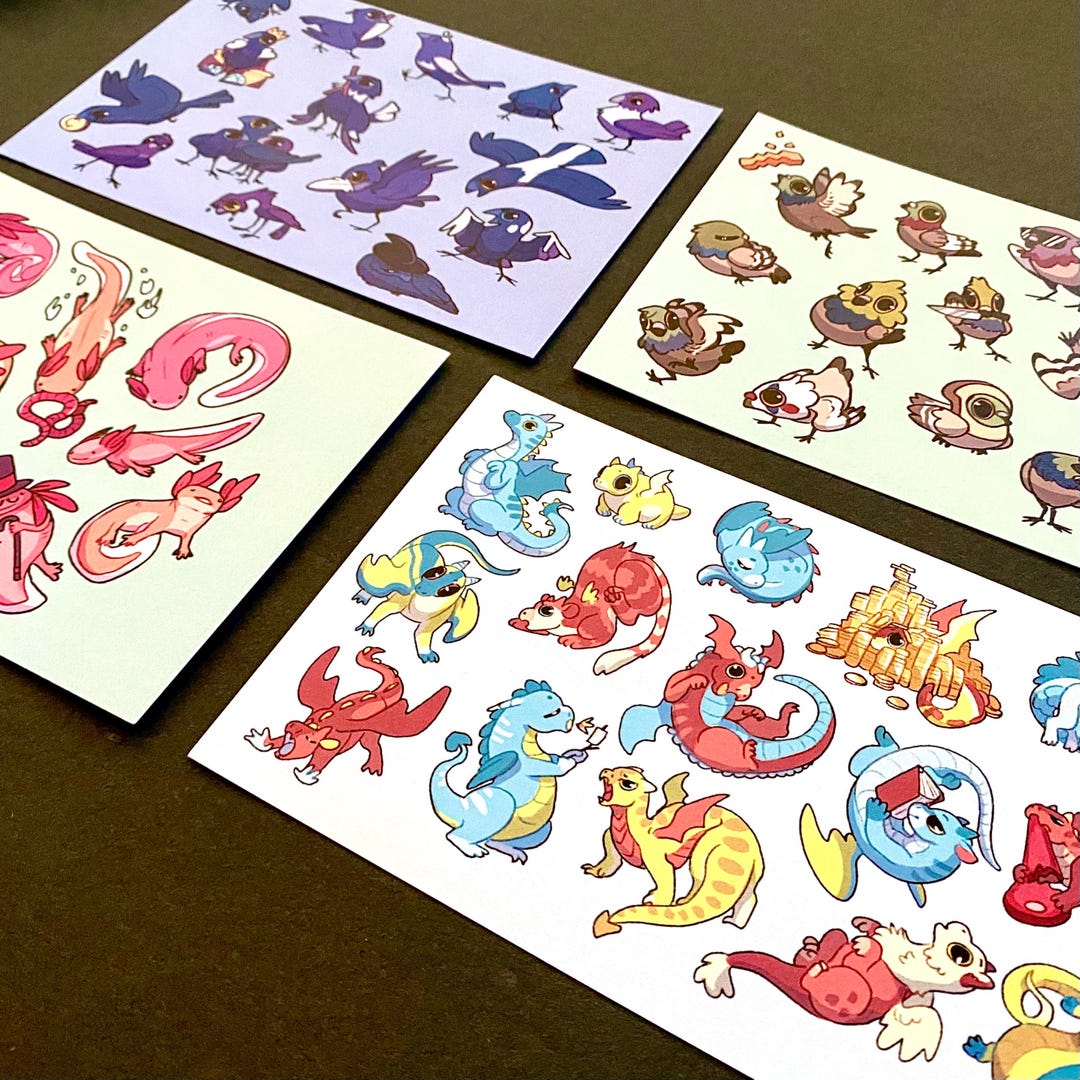 Mini Dragon Axolotl Pigeon Crow Derpy Animal Art Print, Cute, Aesthetic ...